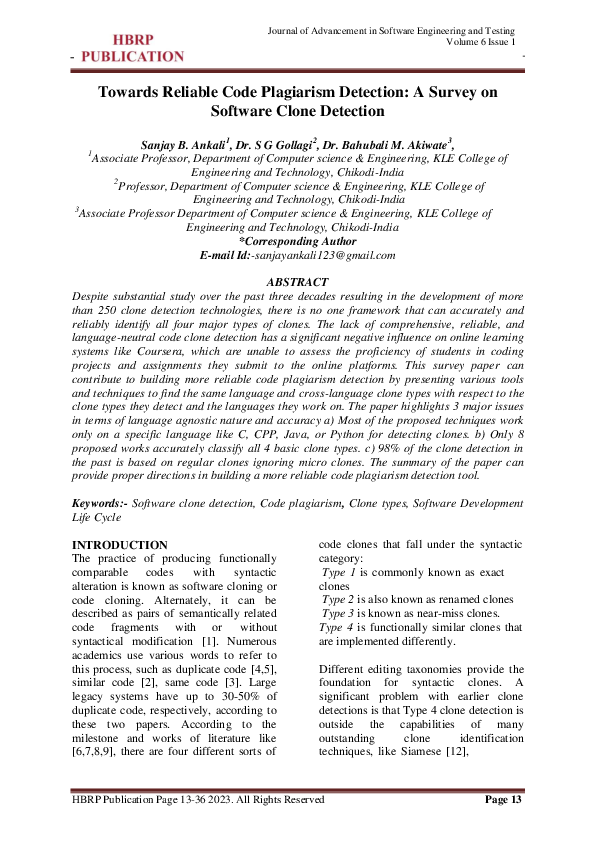 (PDF) Towards Reliable Code Plagiarism Detection: A Survey on Software Clone Detection