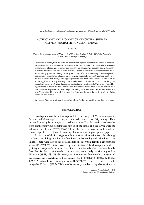 (PDF) Autecology and Biology of Nemoptera Sinuata Olivier (Neuroptera ...