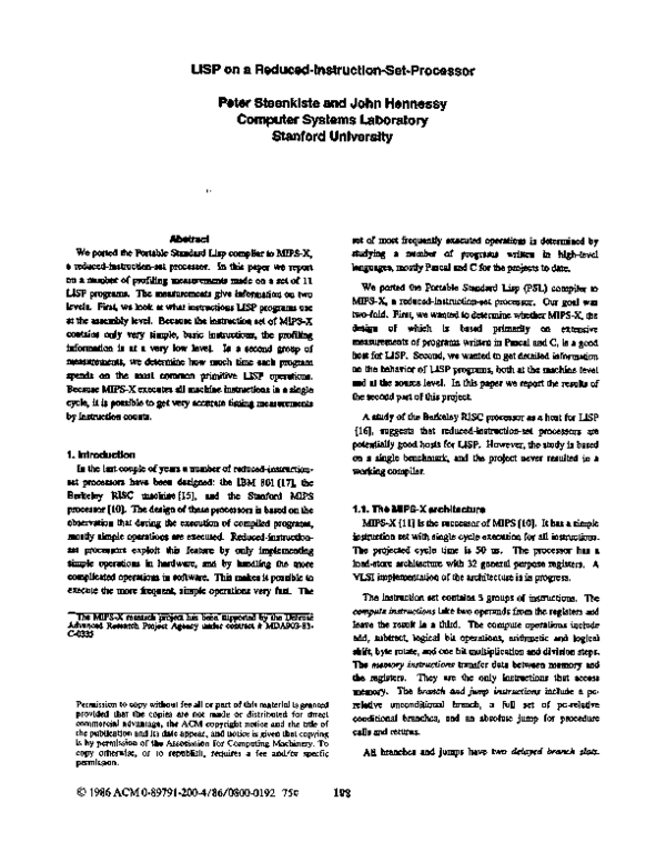 (PDF) LISP on a reduced-instruction-set-processor