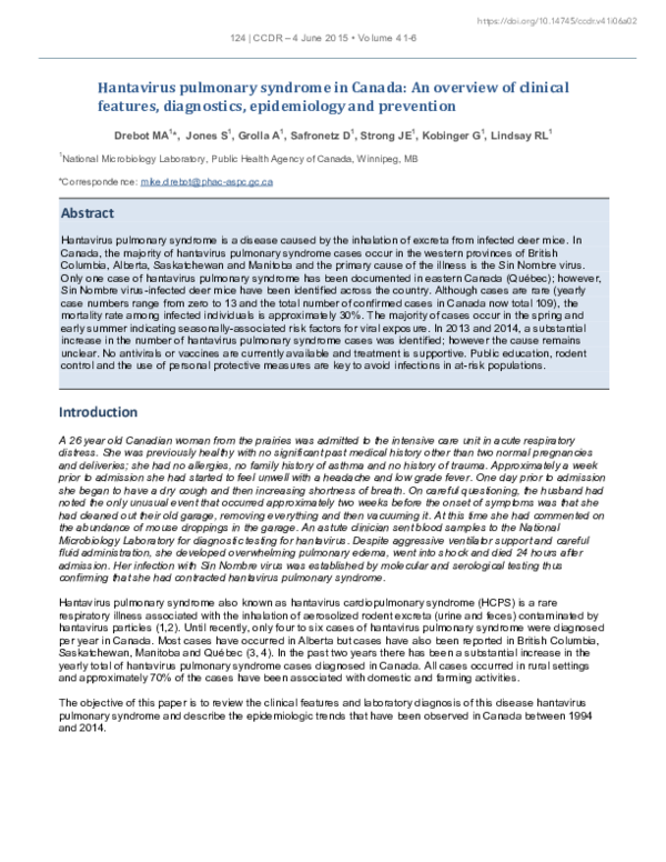 (PDF) Hantavirus pulmonary syndrome in Canada: An overview of clinical ...