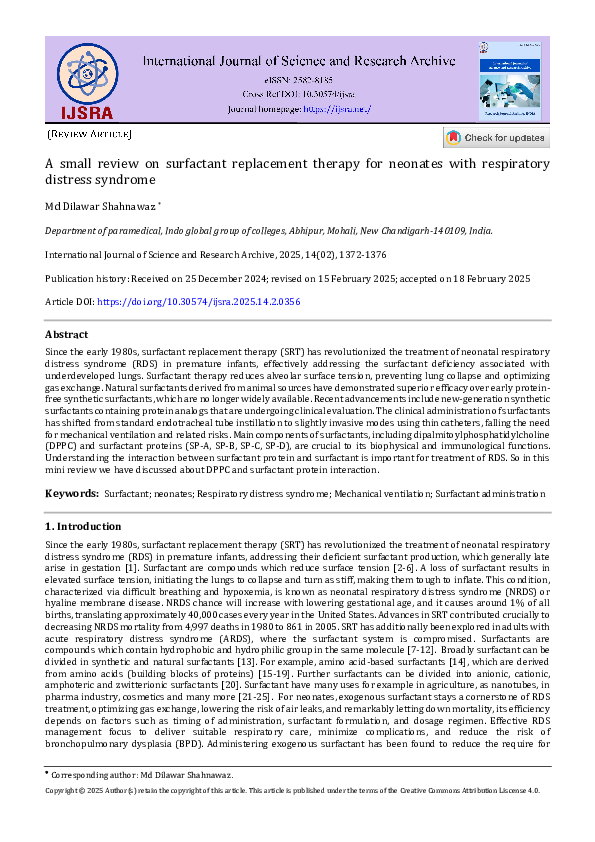 (PDF) A small review on surfactant replacement therapy for neonates ...