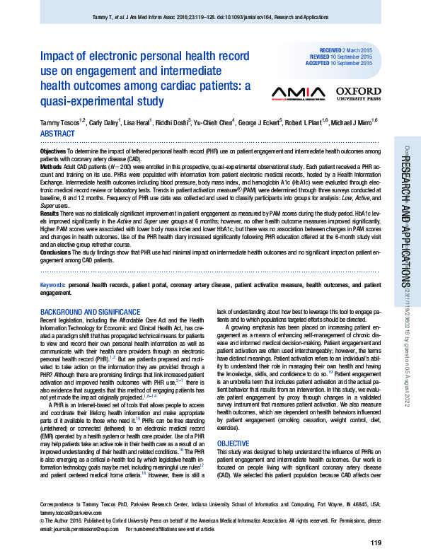 Pdf Impact Of Electronic Personal Health Record Use On Engagement And