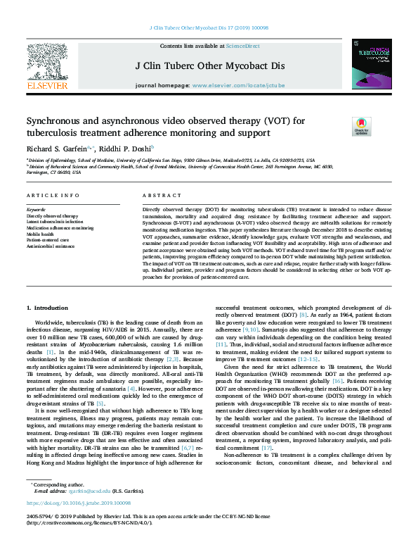 (PDF) Synchronous and asynchronous video observed therapy (VOT) for ...