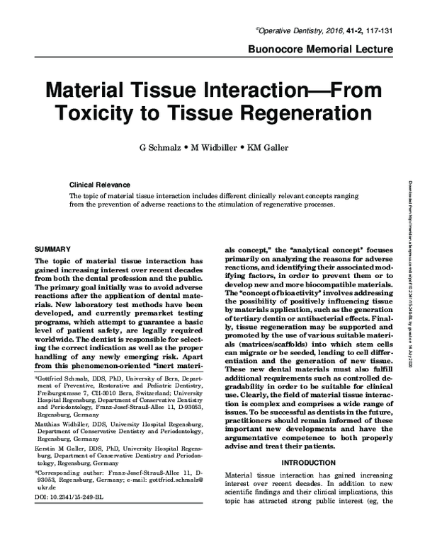 (PDF) Material Tissue Interaction—From Toxicity to Tissue Regeneration