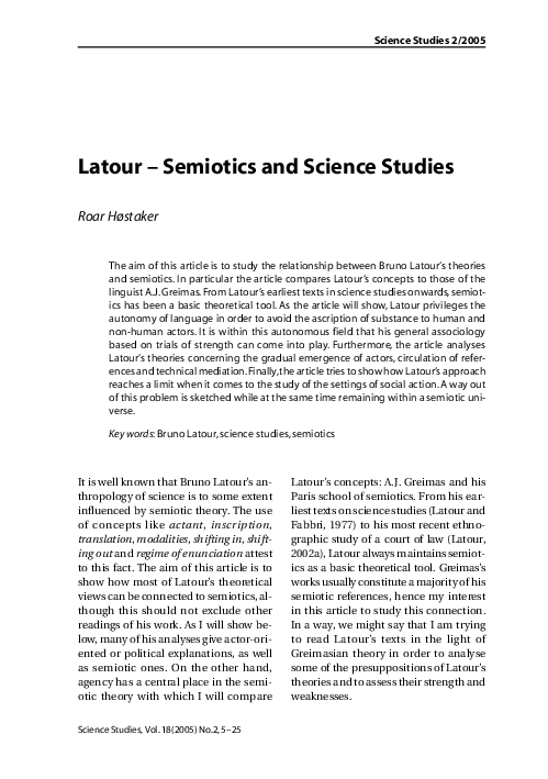 (PDF) Latour - Semiotics and Science Studies