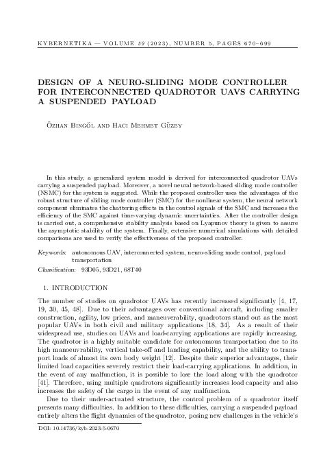 (PDF) Design of a neuro-sliding mode controller for interconnected quadrotor UAVs carrying a ...