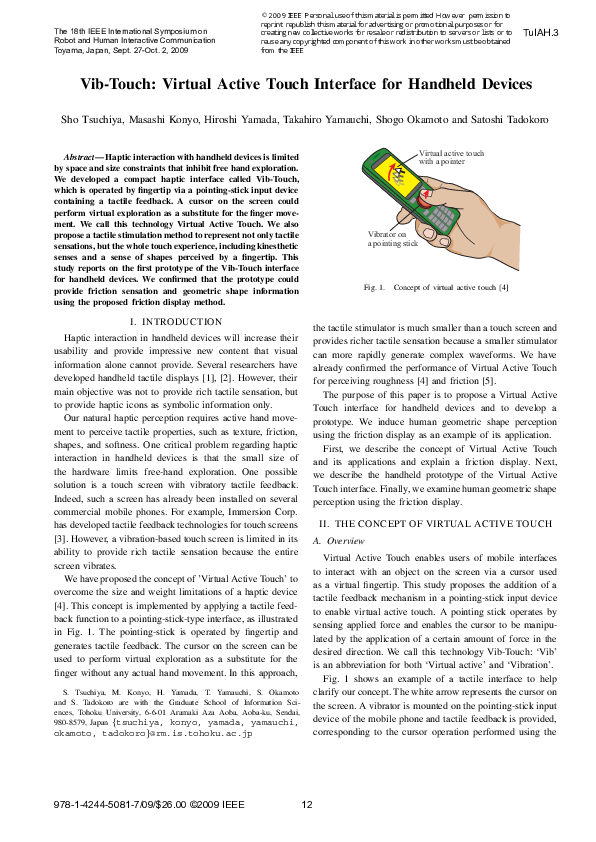 (PDF) Vib-Touch: Virtual Active Touch interface for handheld devices