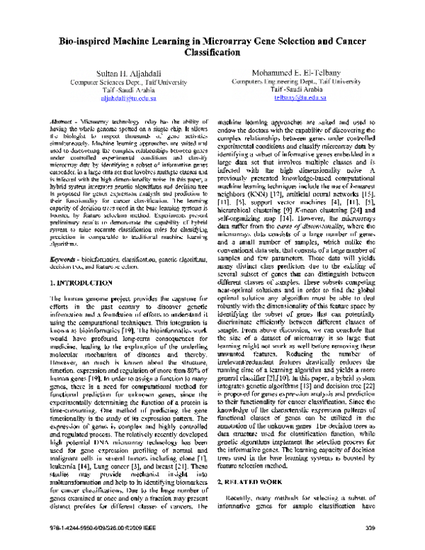 (PDF) Bio-inspired machine learning in microarray gene selection and cancer classification