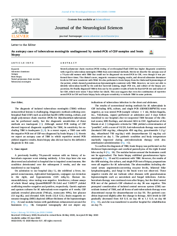 (PDF) An autopsy case of tuberculous meningitis undiagnosed by nested ...