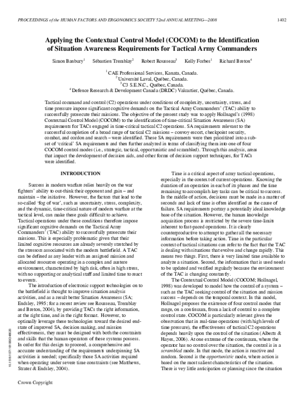 (PDF) Applying the Contextual Control Model (COCOM) to the ...