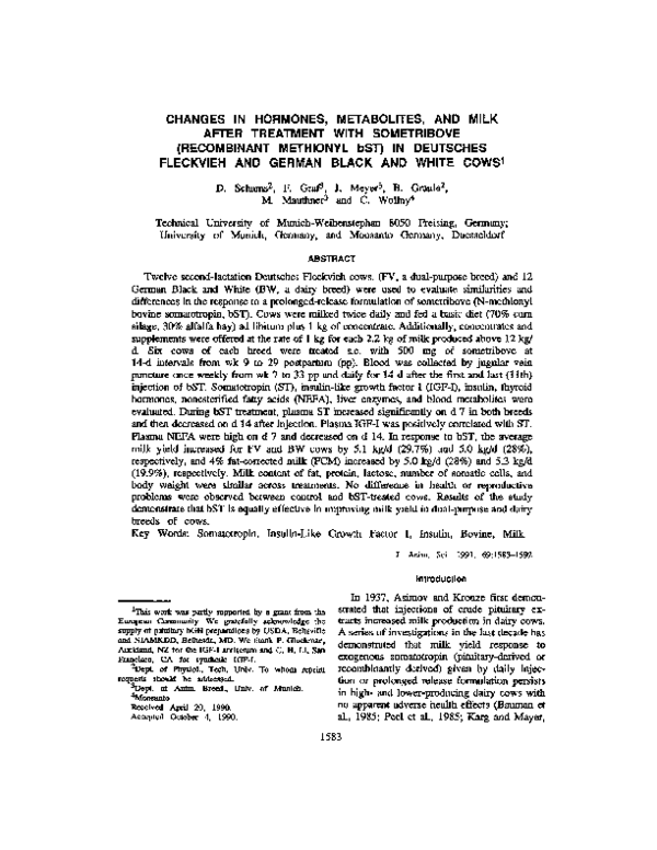(PDF) Changes in hormones, metabolites, and milk after treatment with ...