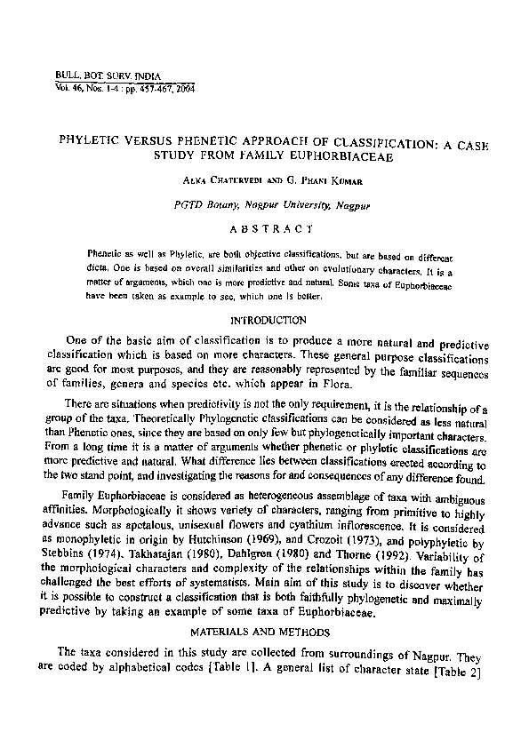 (PDF) Phyletic Versus Phenetic Approach of Classification a Case Study ...