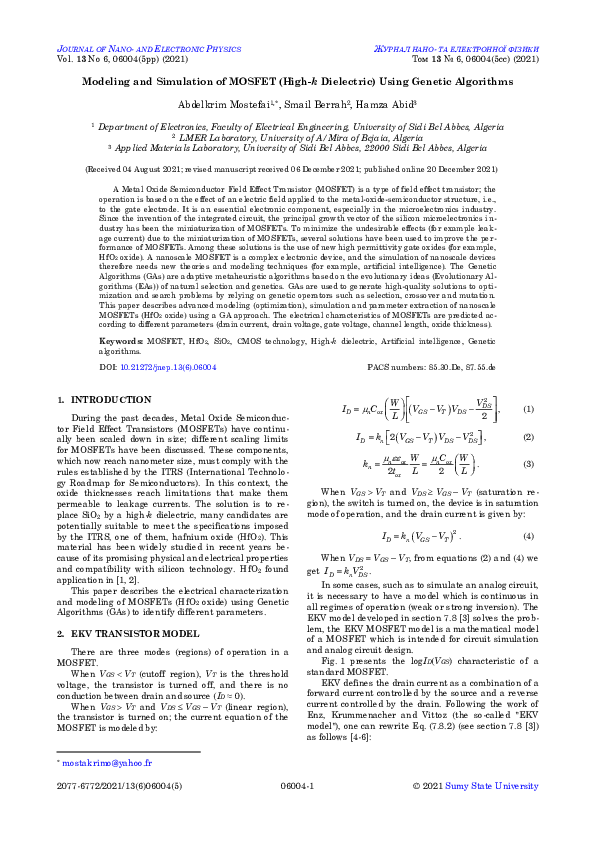 (PDF) Modeling and Simulation of MOSFET (High-k Dielectric) Using ...