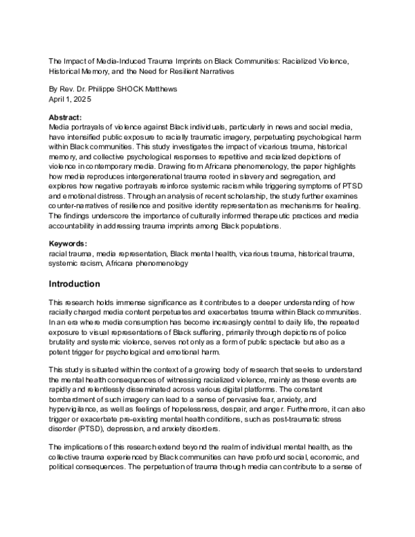 (PDF) The Impact of Media-Induced Trauma Imprints on Black Communities ...