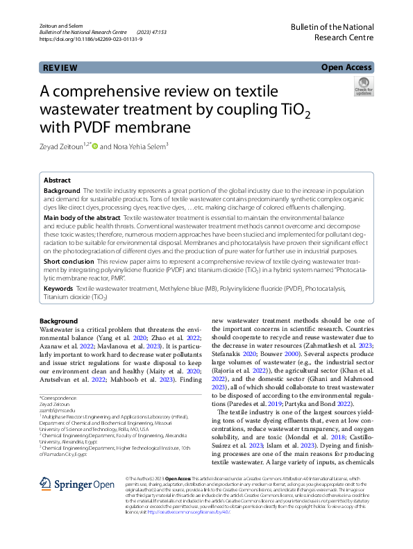 (PDF) A comprehensive review on textile wastewater treatment by ...