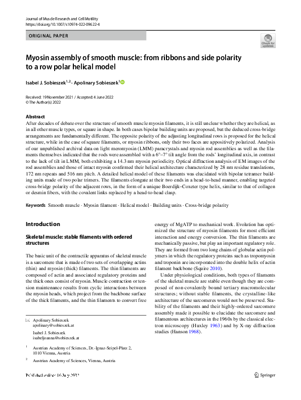 (PDF) Myosin assembly of smooth muscle: from ribbons and side polarity ...