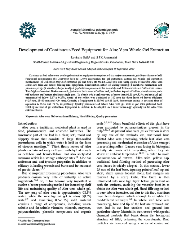 (PDF) Development of Continuous Feed Equipment for Aloe Vera Whole Gel ...
