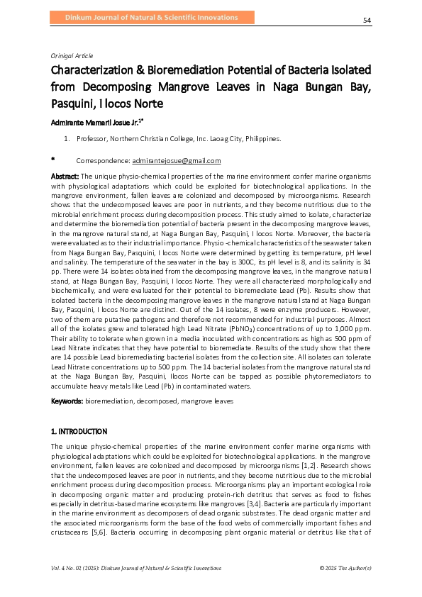 (PDF) Characterization & Bioremediation Potential of Bacteria Isolated from Decomposing Mangrove ...