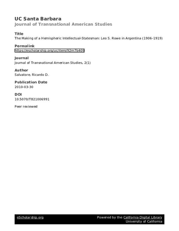 (PDF) The Making of a Hemispheric Intellectual-Statesman: Leo S. Rowe ...