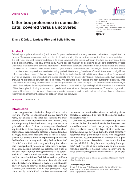 (PDF) Litter box preference in domestic cats: covered versus uncovered