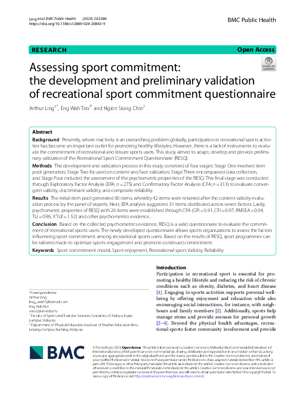 (PDF) Assessing sport commitment: the development and preliminary ...