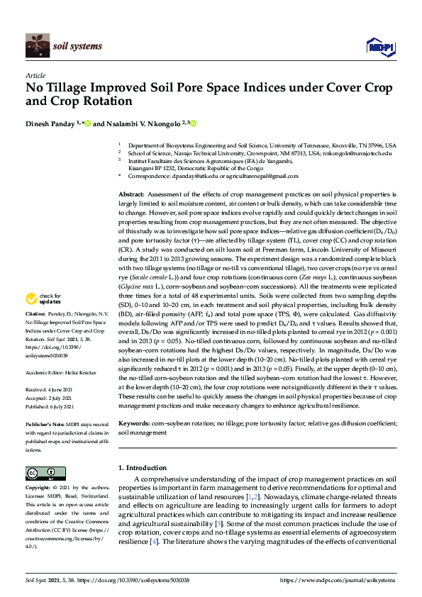 (PDF) No Tillage Improved Soil Pore Space Indices under Cover Crop and Crop Rotation