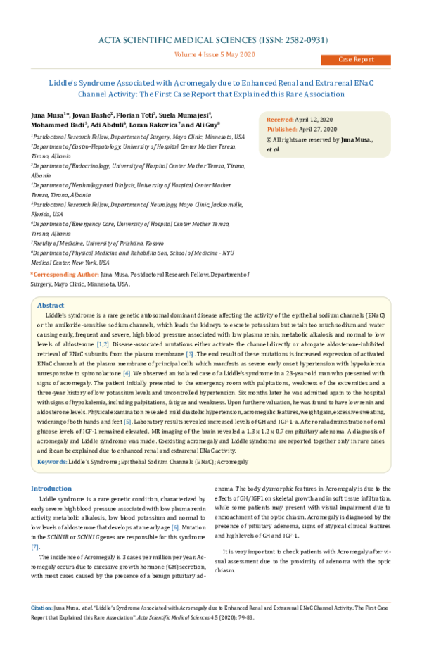 (PDF) Liddle’s Syndrome Associated with Acromegaly due to Enhanced ...