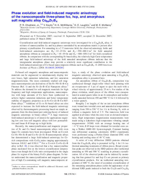 (PDF) Phase evolution and field-induced magnetic anisotropy of the ...