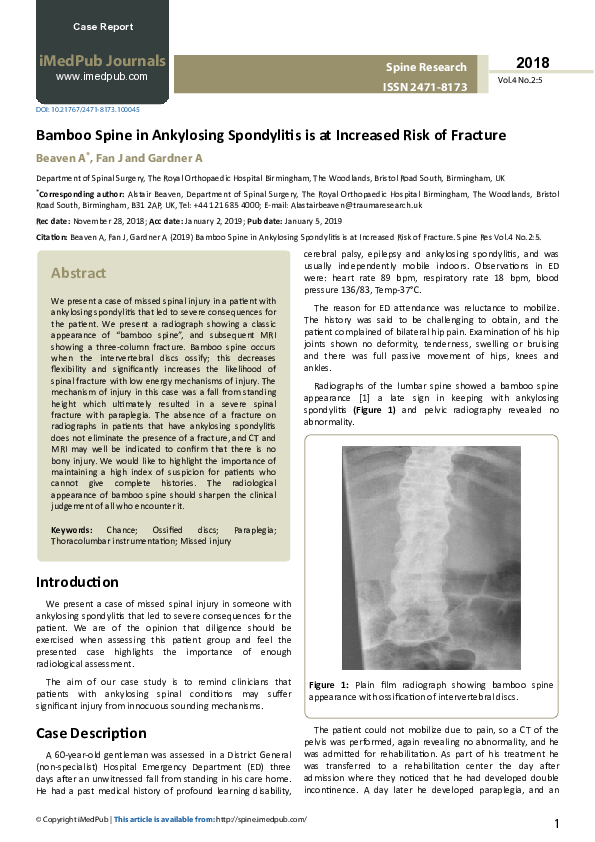 (PDF) Bamboo Spine in Ankylosing Spondylitis is at Increased Risk of ...