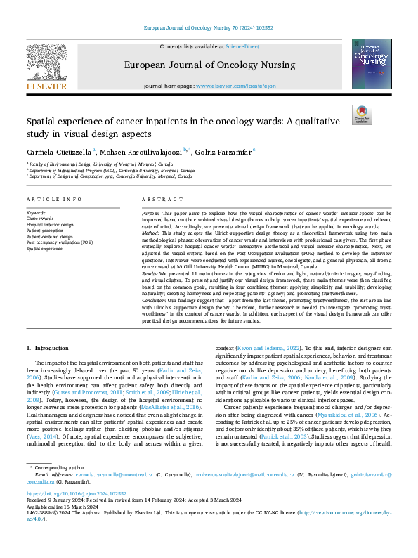 (PDF) Spatial experience of cancer inpatients in the oncology wards: A ...