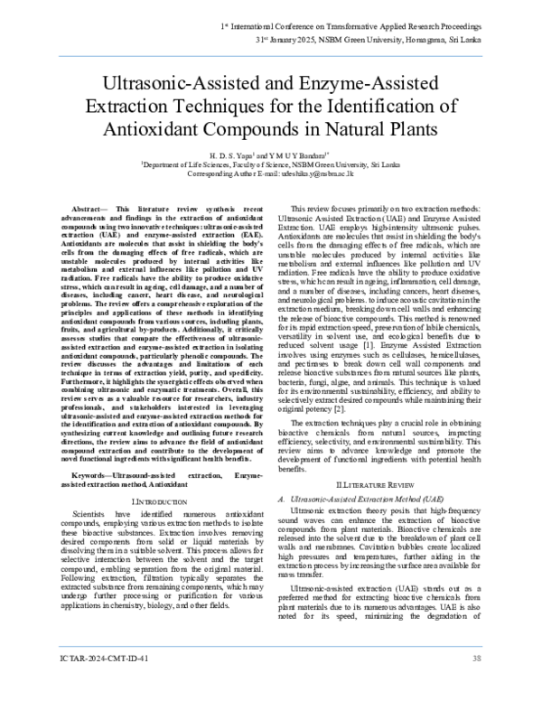 (PDF) Ultrasonic-Assisted and Enzyme-Assisted Extraction Techniques for ...