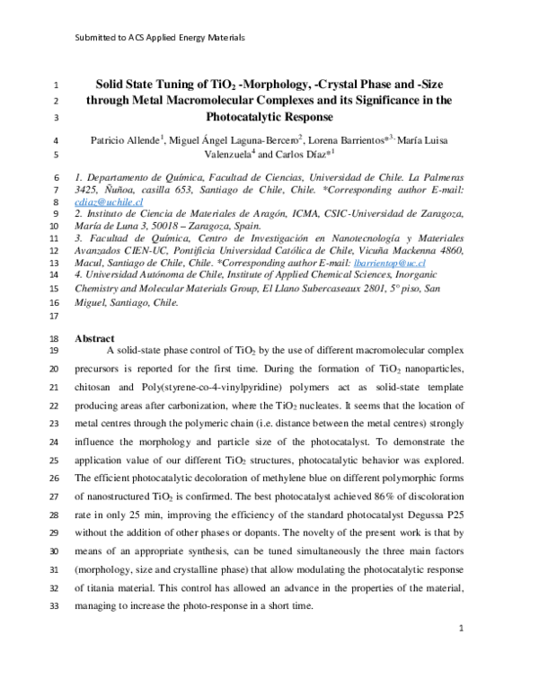 (PDF) Solid State Tuning of TiO2 Morphology, Crystal Phase, and Size through Metal ...
