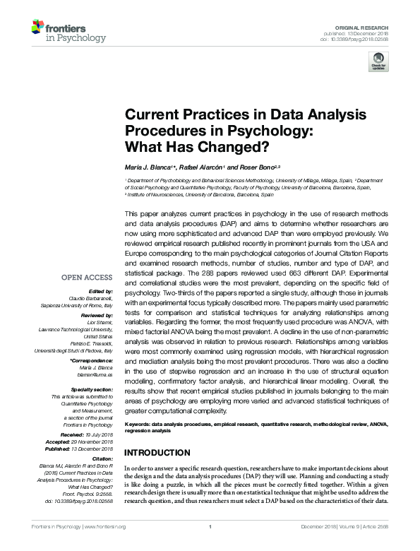 (PDF) Current Practices in Data Analysis Procedures in Psychology: What Has Changed?