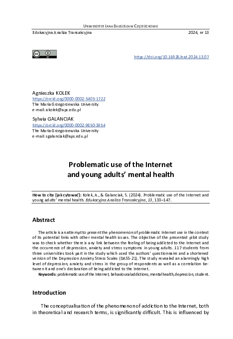 (PDF) Problematic use of the Internet and young adults' mental health