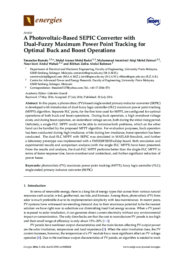 (PDF) A Photovoltaic-Based SEPIC Converter with Dual-Fuzzy Maximum ...