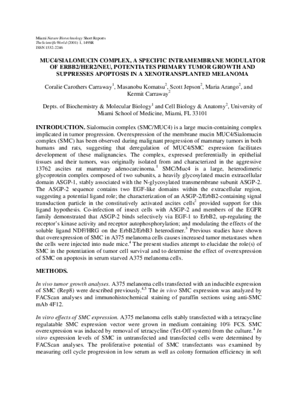 (PDF) Muc4\sialomucin Complex, A Specific Intramembrane Modulator of ...