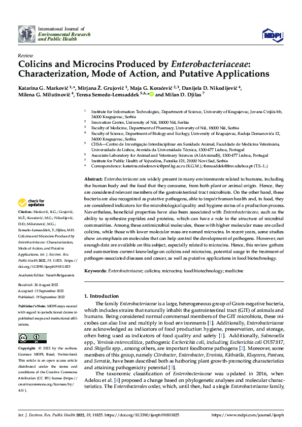(PDF) Colicins and Microcins Produced by Enterobacteriaceae ...