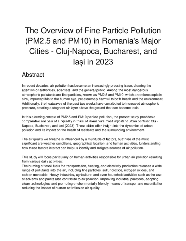 (PDF) The Overview of Pollution with PM2.5 and PM10 in Cluj-Napoca, Bucharest, and Iași in