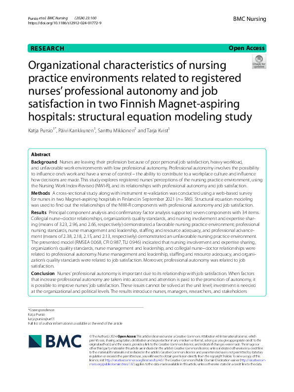 (PDF) Organizational characteristics of nursing practice environments ...