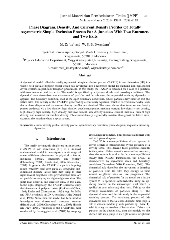 (PDF) Phase Diagram, Density, And Current Density Profiles Of Totally ...