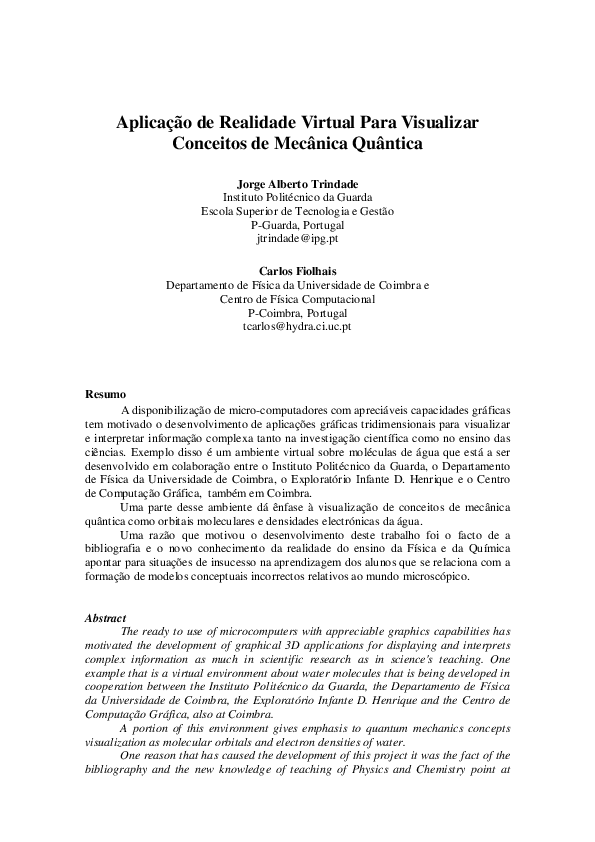 (PDF) Aplicação da realidade virtual para visualizar conceitos de ...