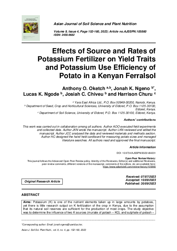 (PDF) Effects of Source and Rates of Potassium Fertilizer on Yield ...