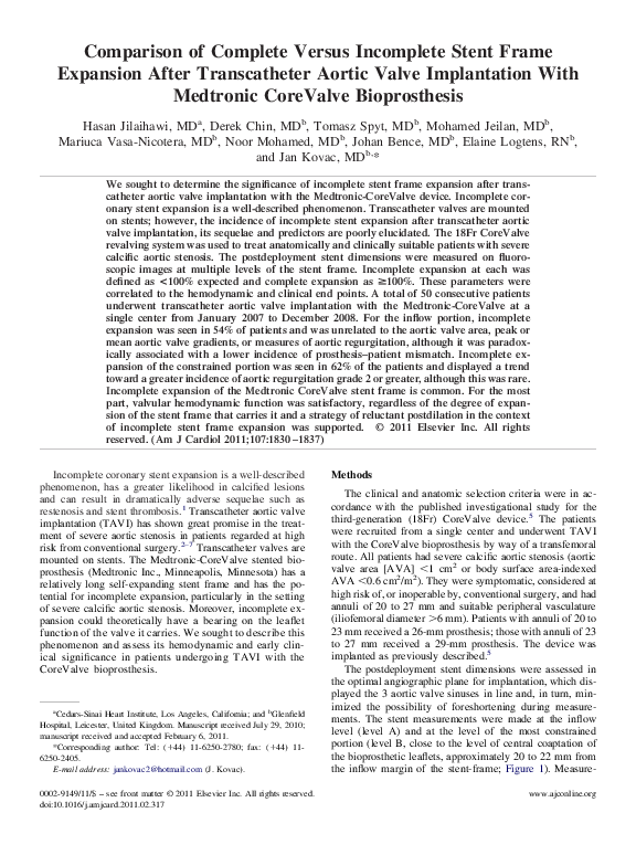 (PDF) Comparison of Complete Versus Incomplete Stent Frame Expansion ...