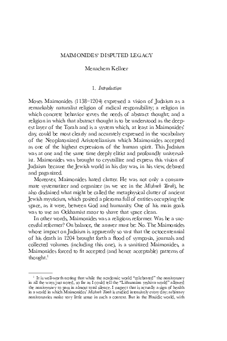 (PDF) Maimonides’ Disputed Legacy