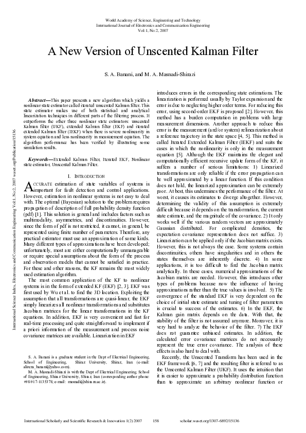 (PDF) A New Version of Unscented Kalman Filter