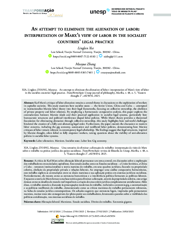 (PDF) An attempt to eliminate the alienation of labor: interpretation ...