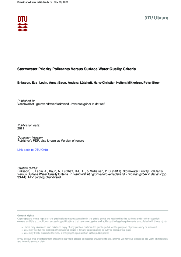 (PDF) Stormwater Priority Pollutants Versus Surface Water Quality Criteria