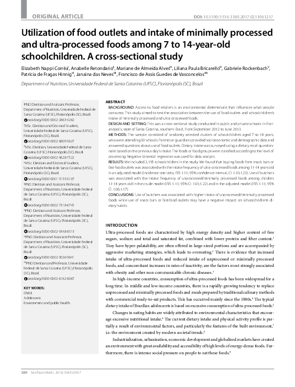 (PDF) Utilization of food outlets and intake of minimally processed and ...