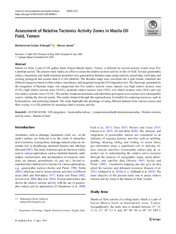 (PDF) Assessment of Relative Tectonics Activity Zones in Masila Oil ...