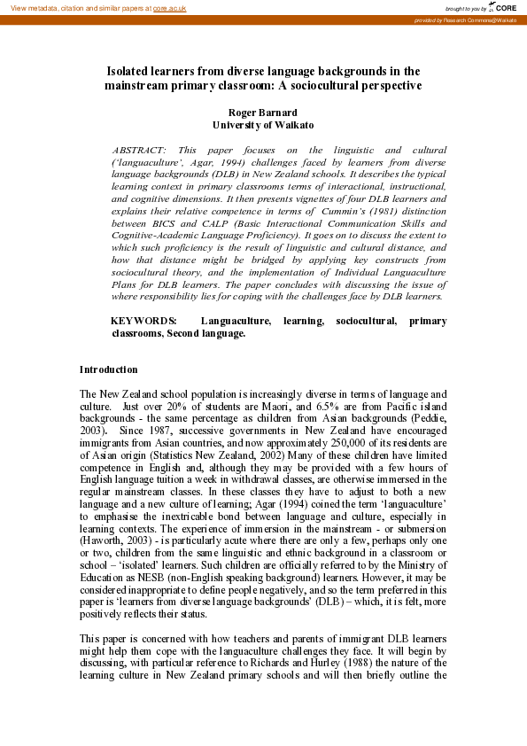 (PDF) Isolated learners from diverse language backgrounds in the ...